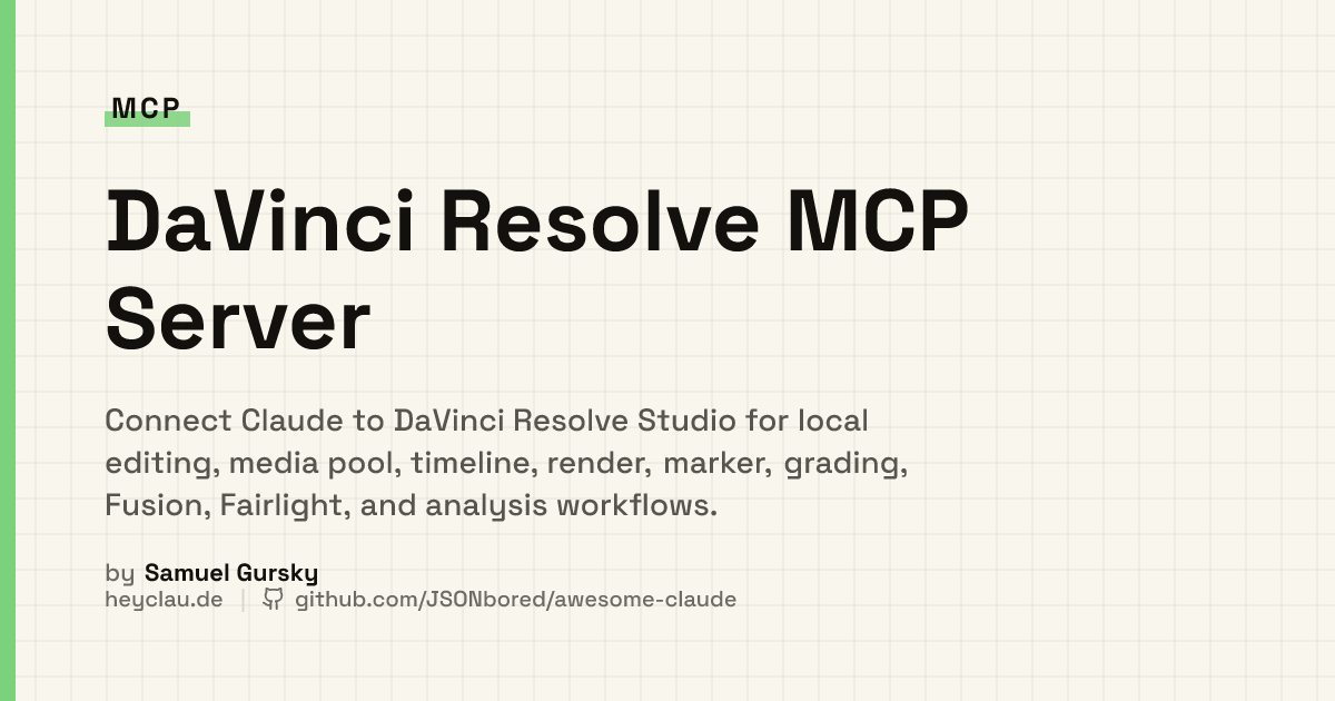 DaVinci Resolve MCP Server for Claude — HeyClaude