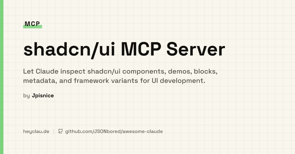 shadcn/ui MCP Server for Claude — HeyClaude